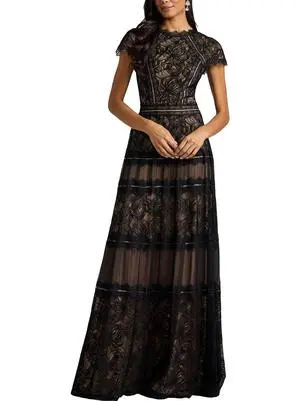 Tadashi Shoji Lace A-line Gown - Black/nude