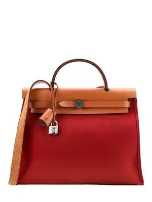 Hermès Herbag Zip Leather And Toile 31 Red
