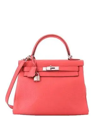 Hermès Kelly Handbag Pink Clemence With Palladium Hardware 28 - Red