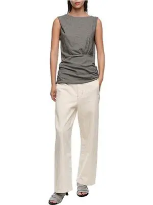 Bimba Y Lola Barrel Cut Cotton Linen Blend Trousers - Ecru
