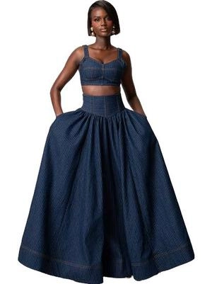 OFUURE Dani Maxi Skirt In Pinstriped - Denim