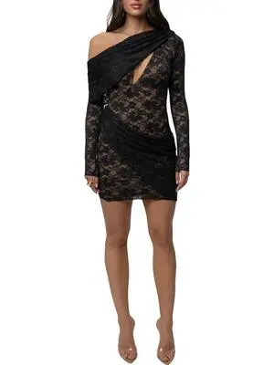 JLUXLABEL Asymmetrical Lace Mini Dress With Keyhole Detail - Black