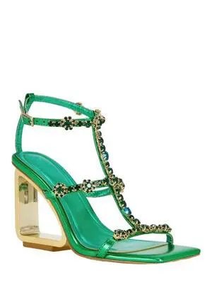 AZALEA WANG Schantelle Jeweled Ankle Strap Wedge Sandal - Green