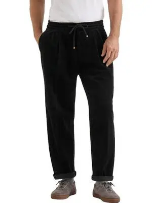 Brunello Cucinelli Garment-dyed Cotton Corduroy Trousers With Double Pleats - Black