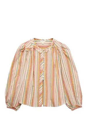 PER UNA BY M&S Striped Cotton Shirt With Billowed Sleeves - Pink/multi