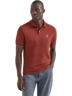 Brunello Cucinelli Cotton Piqué Polo Shirt With Logo - Grey