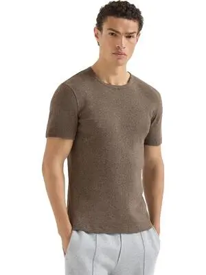 Brunello Cucinelli Denim-effect Ribbed Cotton Jersey Crew Neck T-shirt - Brown