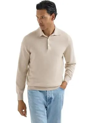 Brunello Cucinelli Cashmere Knit Polo Shirt - Sand