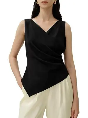 Lilysilk Asymmetrical V-neck Silk Crepe Top - Black
