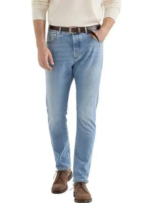 Brunello Cucinelli Comfort Cotton Denim Leisure Fit Five-pocket Trousers - Light Denim
