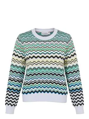 VIVA K Crochet Chevron Ribbed Long Sleeve Sweater - Mint Multi