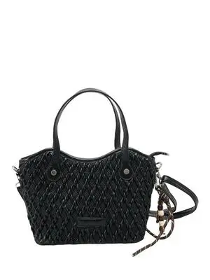 PROLOGUE SHOES Amalfi Woven Satchel With Beaded Tassel Black