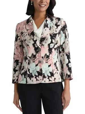 KASPER Floral Print Two-button Blazer - Black Multi