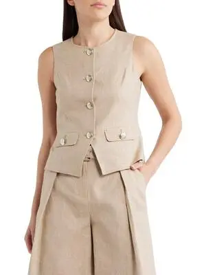 Halogen Crewneck Cutaway Vest - Pebble