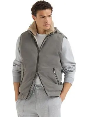 BRUNELLO CUCINELLI Brunello Cucinelli Waxed Techno Cotton Down Vest With Detachable Hood