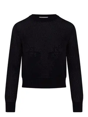 CLUB MALIBU Club Malibu Crochet Design Cropped Sweater Black