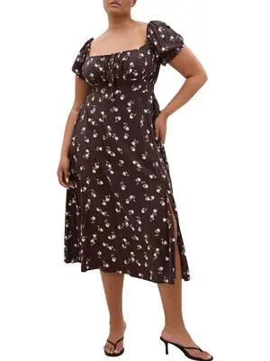 City Chic City Chic Abbie Peasant Midi Dress Strawberry Fields