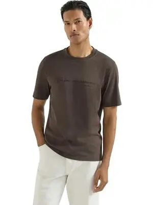 Brunello Cucinelli Cotton Jersey Crew-neck T-shirt With Embroidery And Print - Brown