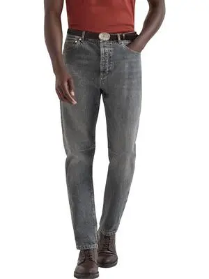 Brunello Cucinelli Greyscale Denim Leisure Fit Five-pocket Trousers - Medium Grey