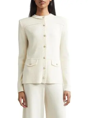 St. John Legacy Crepe Knit Safari Jacket - Ecru