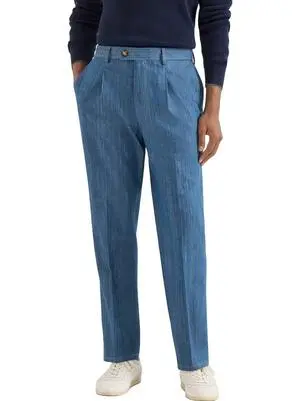 Brunello Cucinelli Lightweight Double Pleat Denim Trousers - Medium Denim