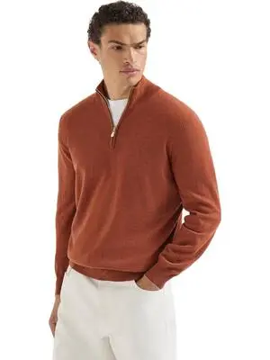 Brunello Cucinelli Mouliné Cashmere Half-zip Sweater - Grey