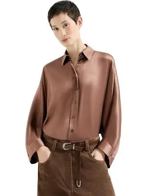 Brunello Cucinelli Stretch Silk Satin Shirt With Monili - Dattero