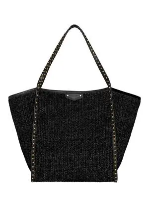 Rebecca Minkoff Dylan Raffia Tote Bag With Studded Straps - Black