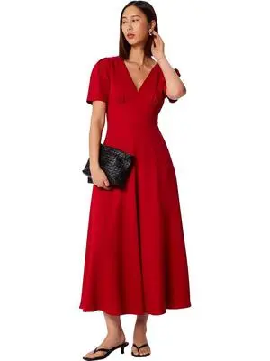 WHISTLES Whistles Red V-Neck Panel Maxi Dress