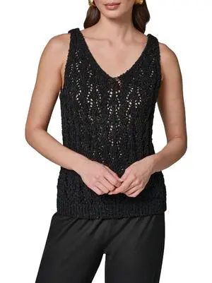Donna Karan New York Double V-neck Open Stitch Sweater Vest - Black