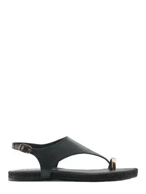 VISCATA Delmar Leather Flat Sandals With Metallic Toe Detail - Black
