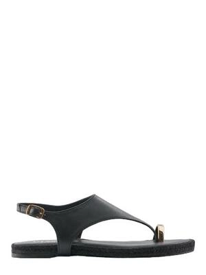 VISCATA Delmar Leather Flat Sandals With Metallic Toe Detail - Black