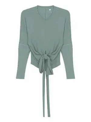 RIFF Ribbed Wrap Long Sleeve Stretch Top - Light Basil