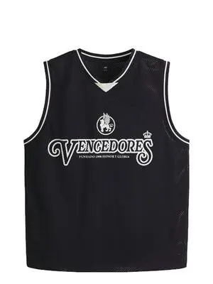 H&m Relaxed Fit Printed Mesh Vest Top - Black/vencedores