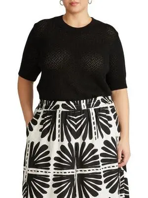 Universal Standard Positano Cotton Pointelle Sweater - Black