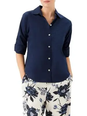 KAREN KANE Karen Kane Ruched Sleeve Cotton Button-Up Shirt