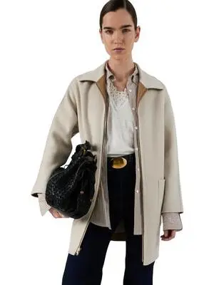Gerard Darel Cocoon Oversized Collared Zip-up Coat - Straw