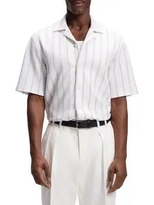 BOSS Lars Relaxed Fit Camp Shirt - Open Beige