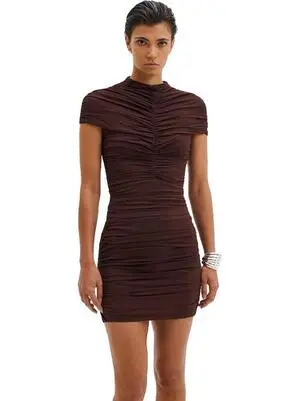 MALINA Loana Draped Chiffon Mini Dress - Espresso