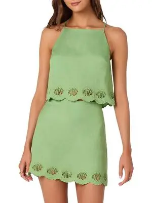 Astr The Label Taniya Cropped Embroidered Top - Green