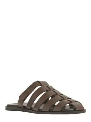 ANTHONY VEER Lido Hand-woven Calfskin Slide Sandals - Java Brown