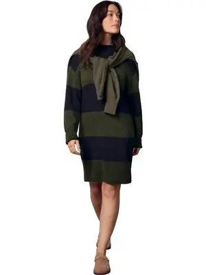 CELTIC & CO. Merino Wool Striped Sweater Dress - Olive/navy