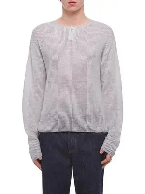 Helmut Lang Textured Henley Sweater - Cool Grey