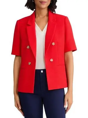 Jones New York Short Sleeve Double Breasted Textured Blazer - Rouge
