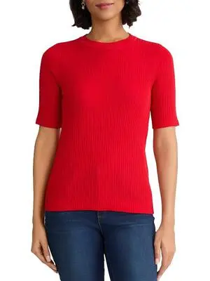 Jones New York Sutton Crewneck Short Sleeve Ribbed Sweater - Rouge