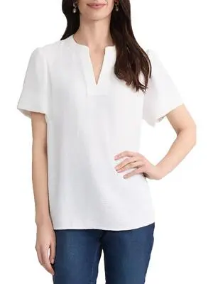 Jones New York Short Sleeve Split Neck Shirt - Natural White