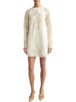 Ulla Johnson Camie Lace Long Sleeve Shift Mini Dress - Ivory