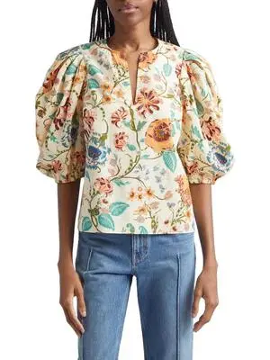 Ulla Johnson Florielle Cotton Top With Puff Sleeves - Abalone