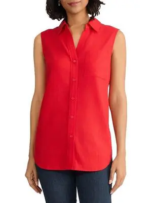 Jones New York Sleeveless Spread Collar Button-up Shirt - Rouge