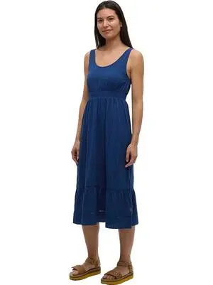 TENTREE Arcadian Dress Midi Tiered Textured Woven Fabric - Nightfall